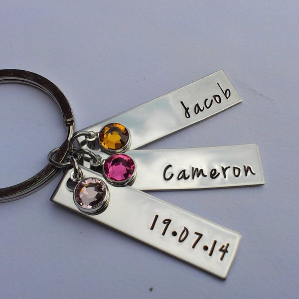 Hand Stamped personalised rectangle triple tag ... - Folksy