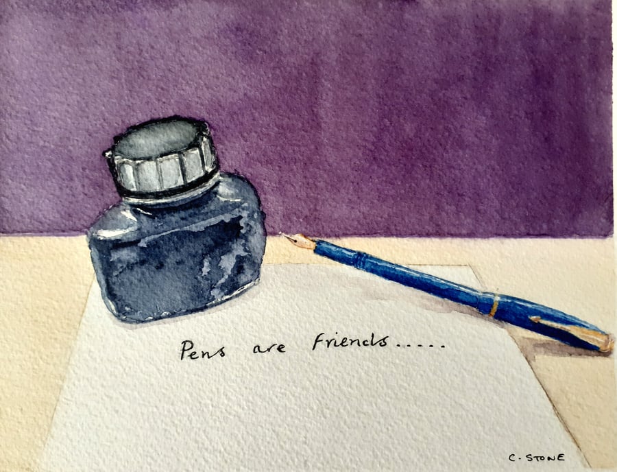 Still life watercolour painting of fountain pen... - Folksy