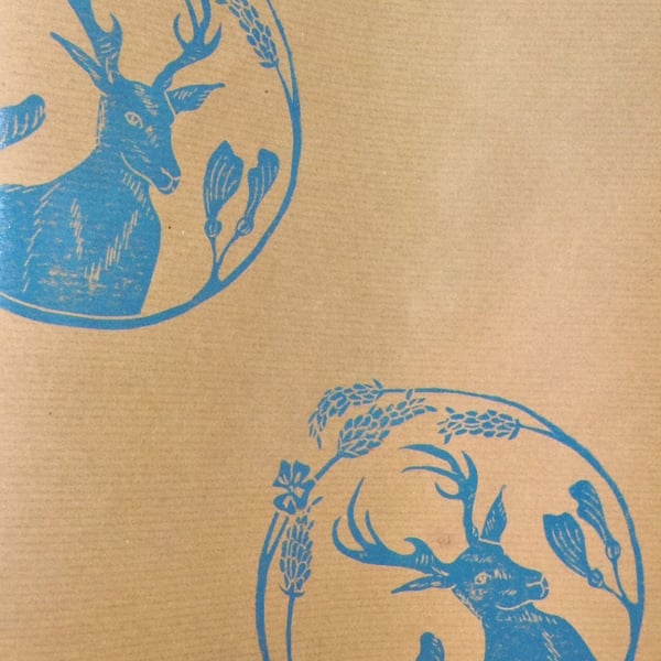 Hand Printed Stag Wrapping Paper - Folksy