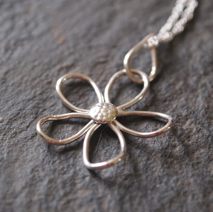 Sterling Silver Flower Necklace - Folksy