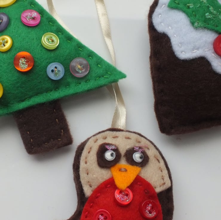 Robin, Christmas tree, Christmas pudding hangi... - Folksy