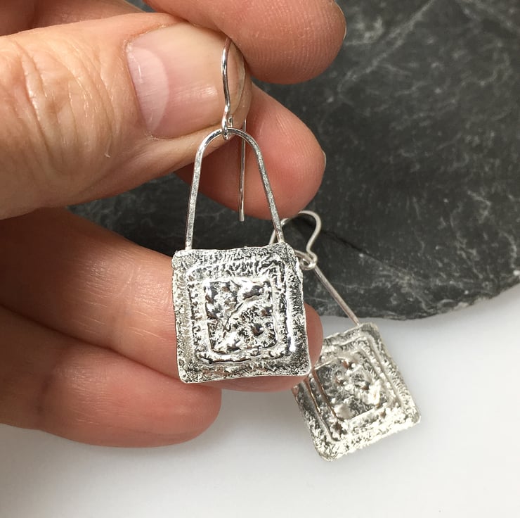 Sterling Silver textured square earrings. - Folksy