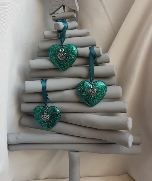 Gorgeous Glittery Teal Heart Shaped Tree Decora... - Folksy