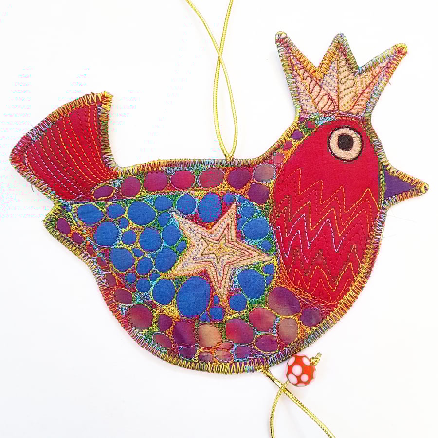 Hanging Robin Decoration with Crown - Folksy