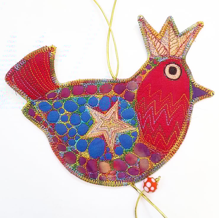 Hanging Robin Decoration with Crown - Folksy