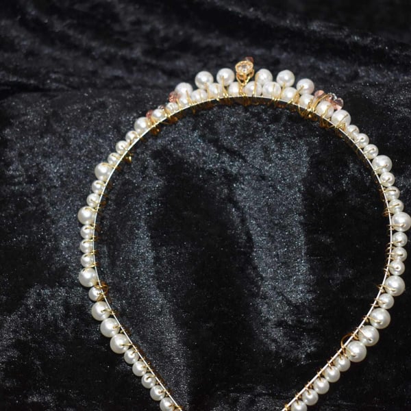 White and gold pearl wedding tiara for bride - Folksy