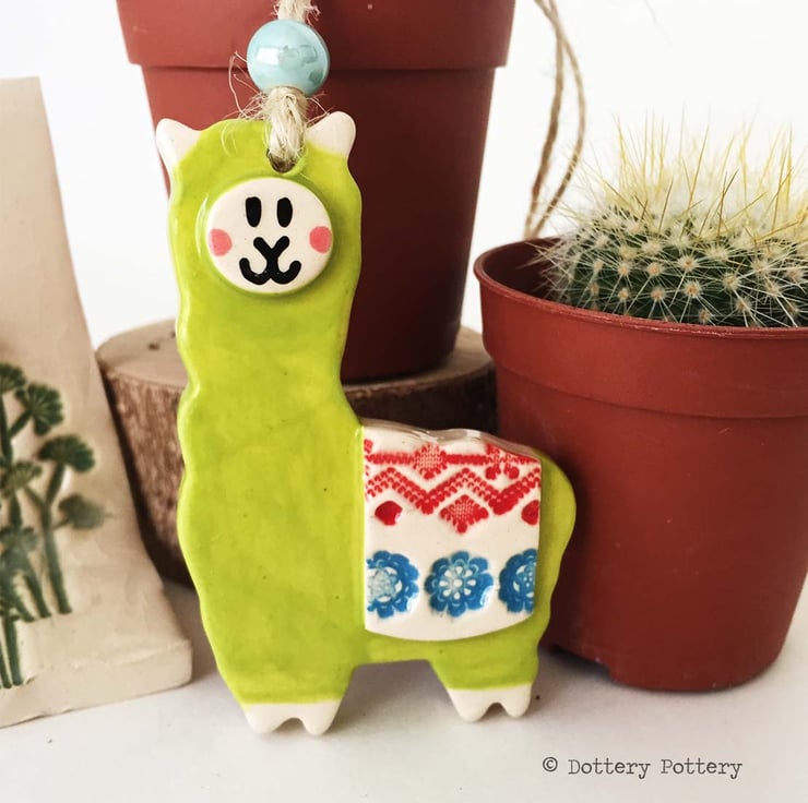 Pottery llama hanging decoration ceramic llama ... - Folksy