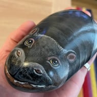 Hippopotamus painted pebble rock art wildlife p... - Folksy