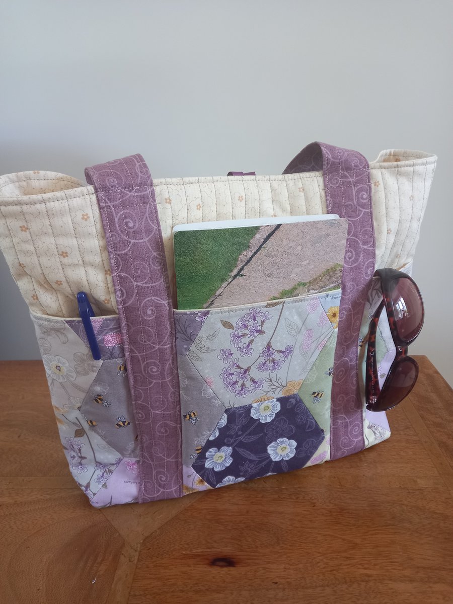 Quilted patchwork pockets tote bag - Folksy