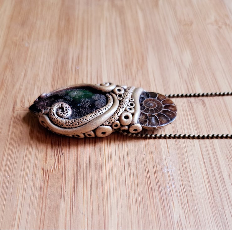 Ammonite with Fossil Coral and Polymer Clay Amu... - Folksy