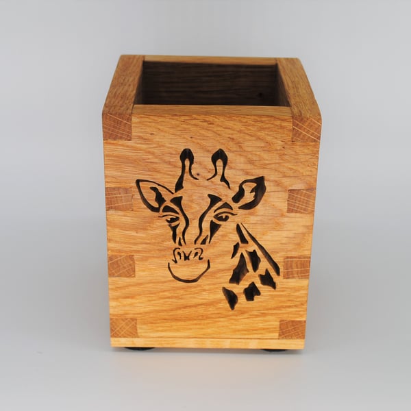 Wooden Oak Pencil Box, Desk Tidy - Giraffe - Folksy