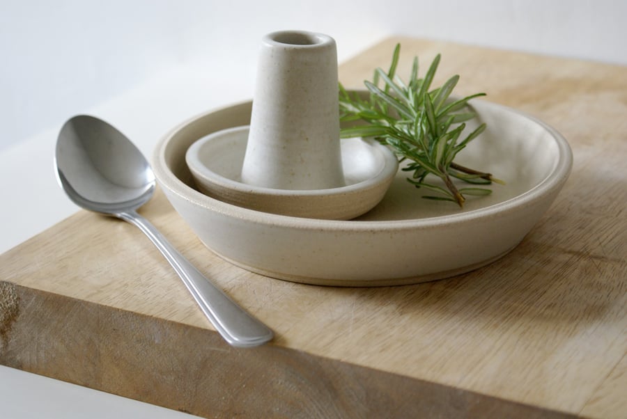 Flat mortar and pestle handmade stoneware potte... - Folksy
