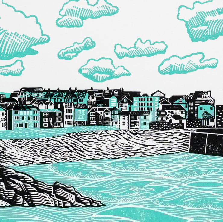 "St Ives" two colour lino print, Corn... - Folksy