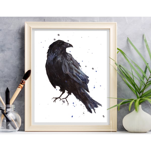Watercolour Raven Print - 8x10 inch and frame r... - Folksy