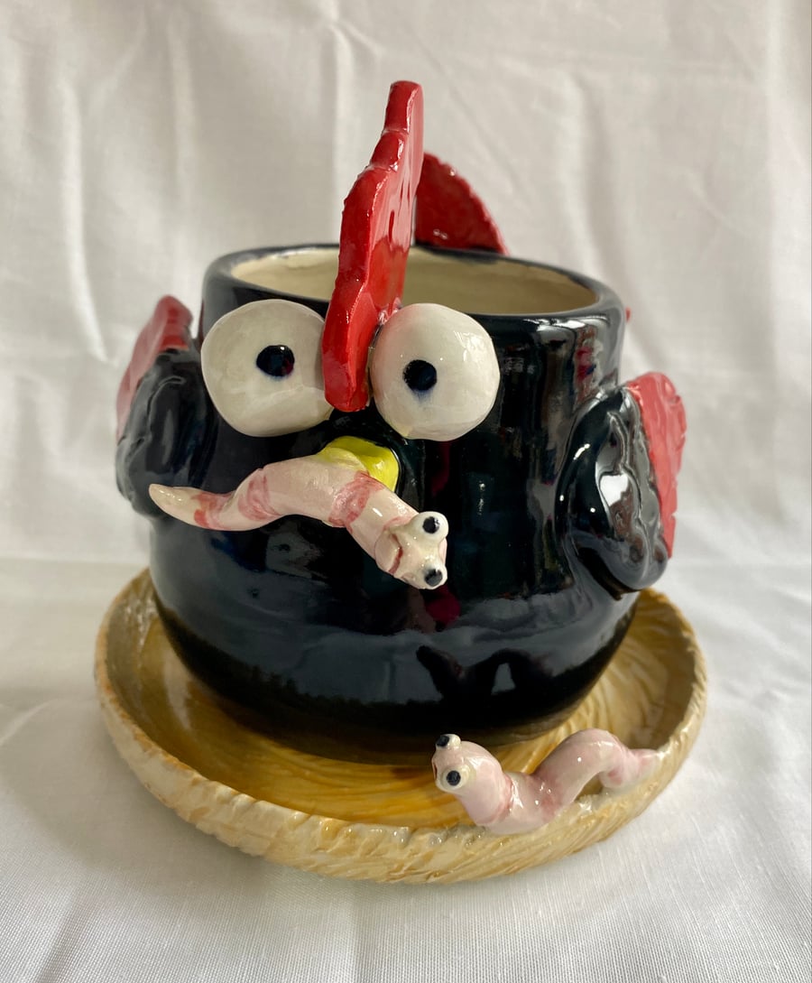 Handmade Ceramic Chicken Planter Plant pot with... - Folksy