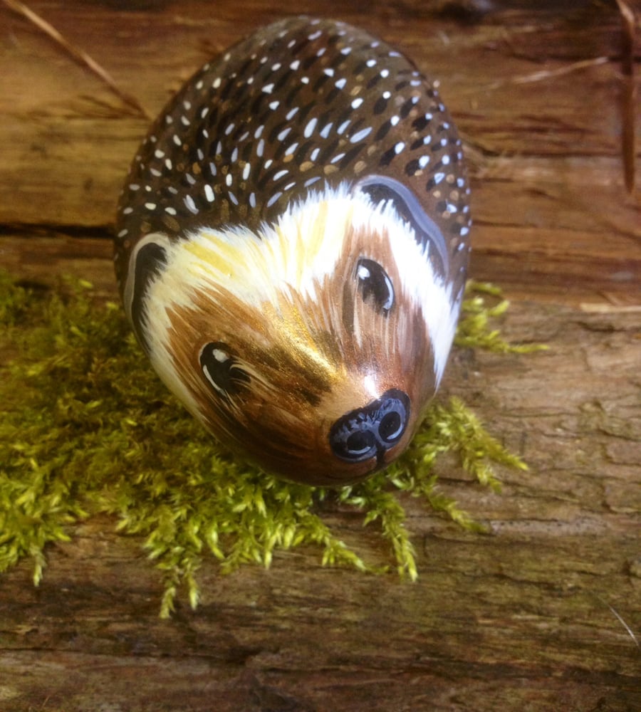 Hedgehog hand painted on rock - Folksy