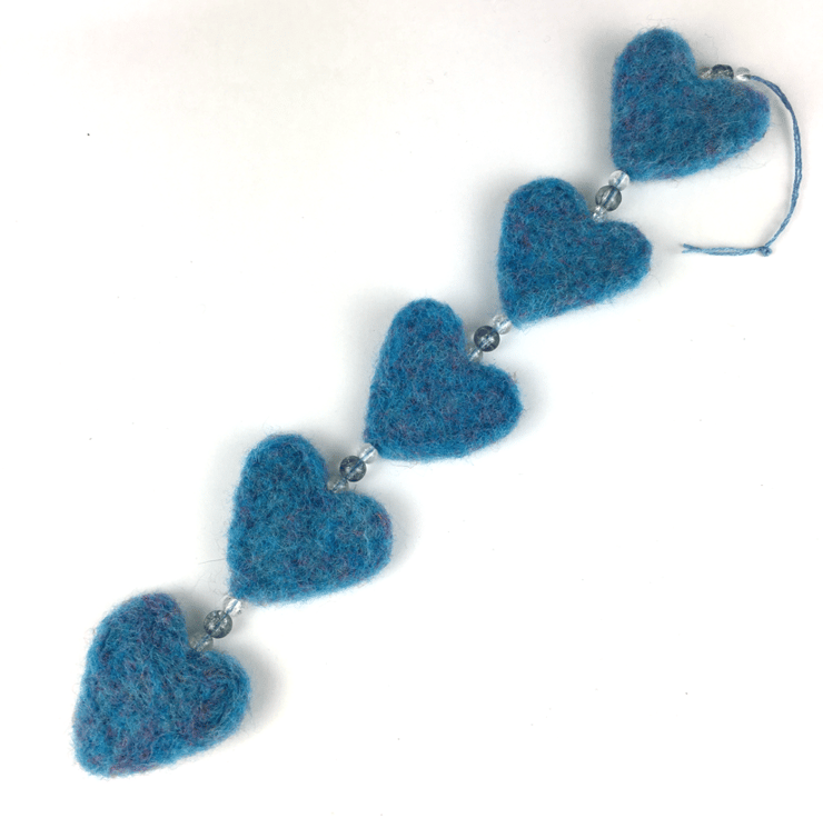 Needle felted hanging hearts , Blue - Folksy