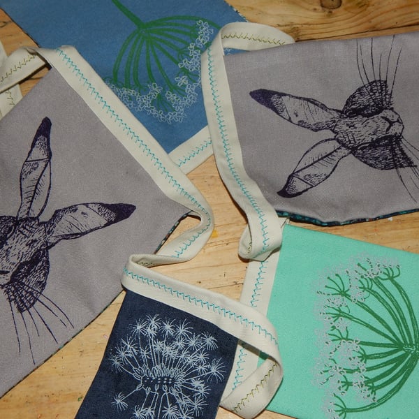 Hare and wild flower screen printed bunting - j... - Folksy