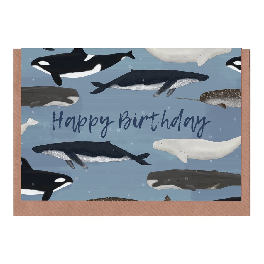 Happy Birthday Whales, Illustrated Greetings Card - Folksy