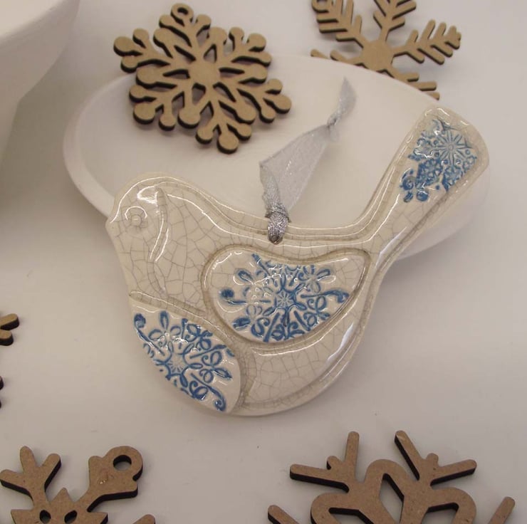 Frosty Robin ceramic bird Christmas decoration - Folksy