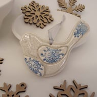 Frosty Robin ceramic bird Christmas decoration - Folksy