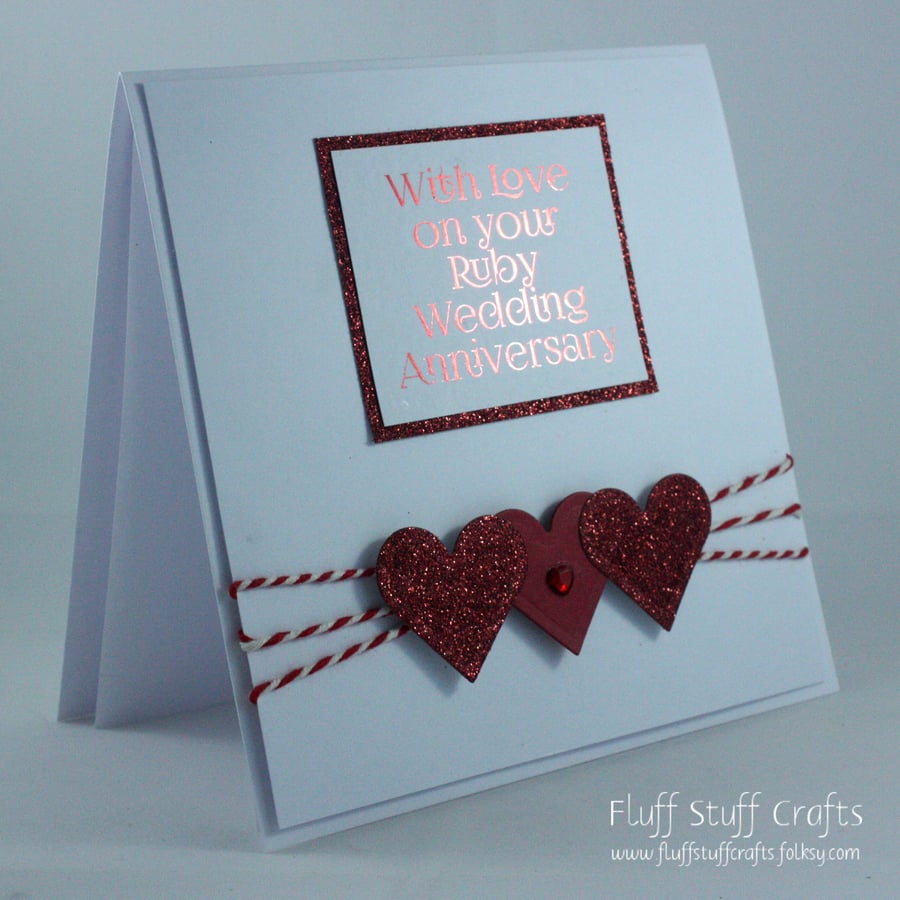 Handmade Ruby Wedding Anniversary card, 40th we... - Folksy
