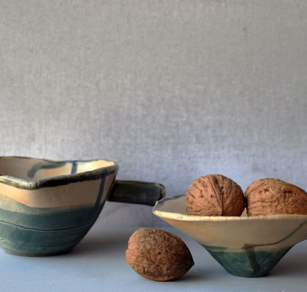 Ceramic still life - bowl and jug - ochre and t... - Folksy