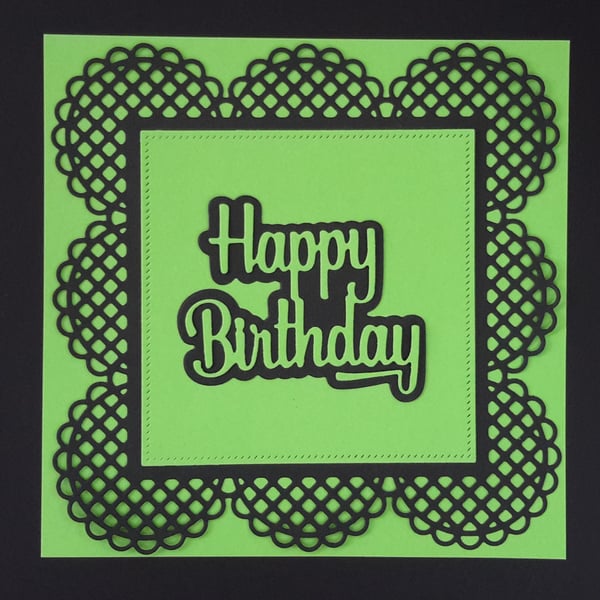 Happy Birthday Greeting Card - Green and Black - Folksy