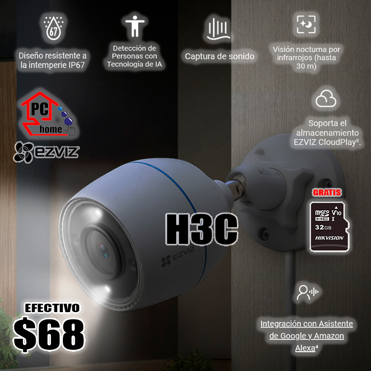 CAMARA EZVIZ H3C TUBO SELLADA 2MP CAMARA EZVIZ H3C TUBO SELLADA 2MP
