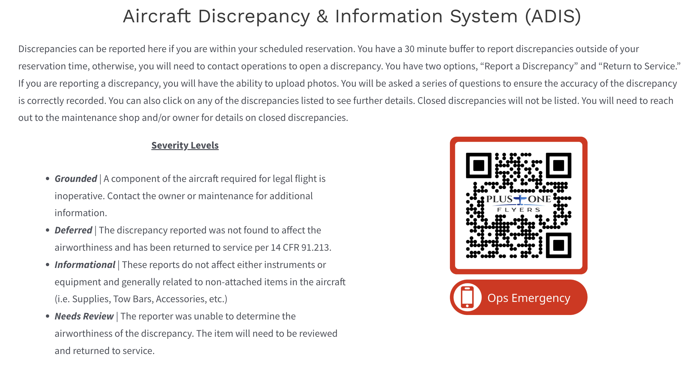 Aircraft Discrepancy & Information System (ADIS) | Plus One Flyers