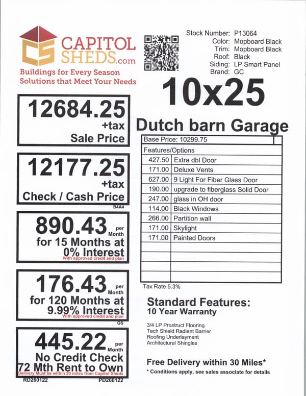 P13064 - 10x25 Dutch Barn Garage - Capitol Sheds