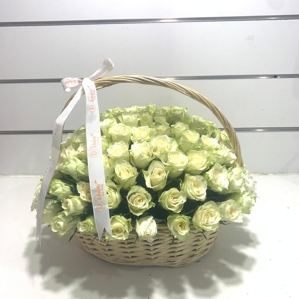 Flower basket '121 White Roses Basket' Flowers | Flower Delivery