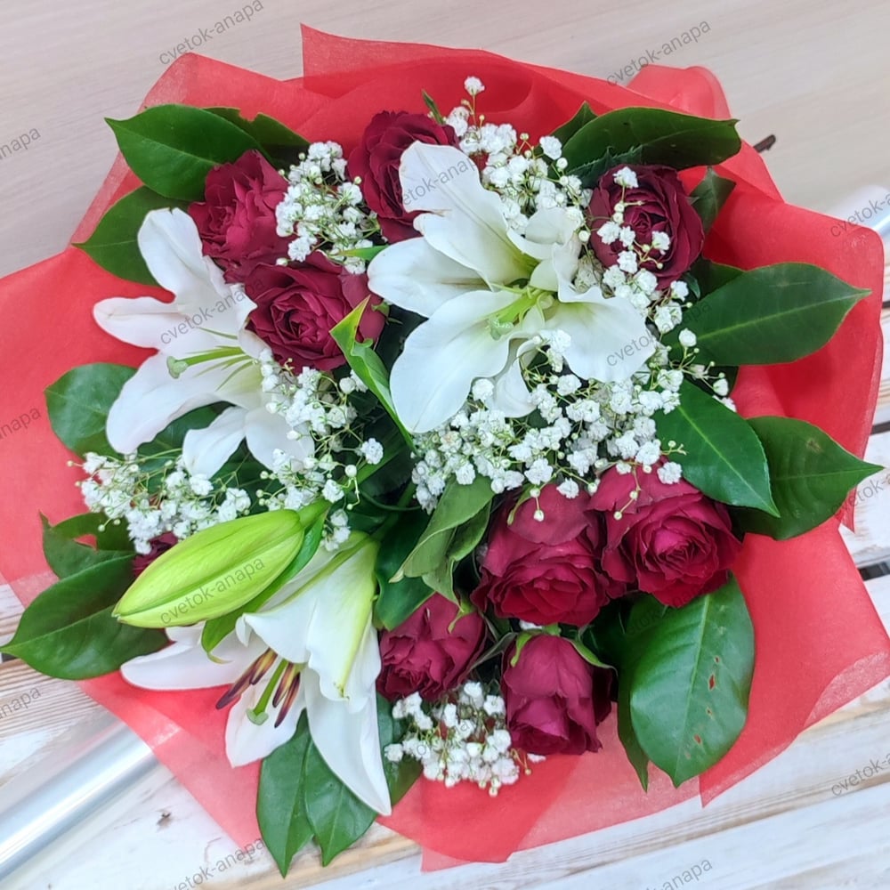 Bouquet 'Lily and roses' - order and send for 54 $ with same day ...