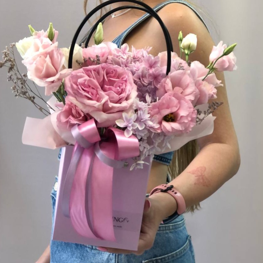 Bright arrangement in flower bag | Order Flower Bouquets Delivery