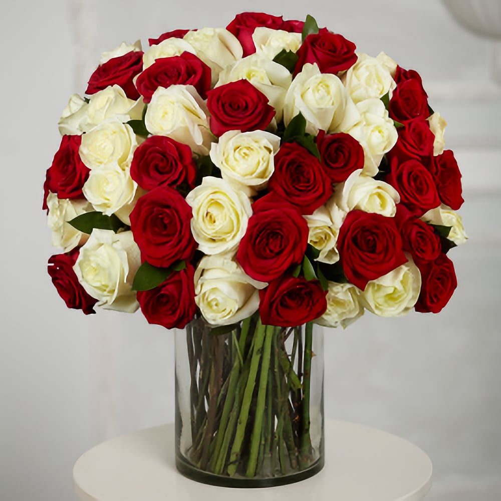 Bouquet '50 Red and White Roses' Flowers | Flower Delivery