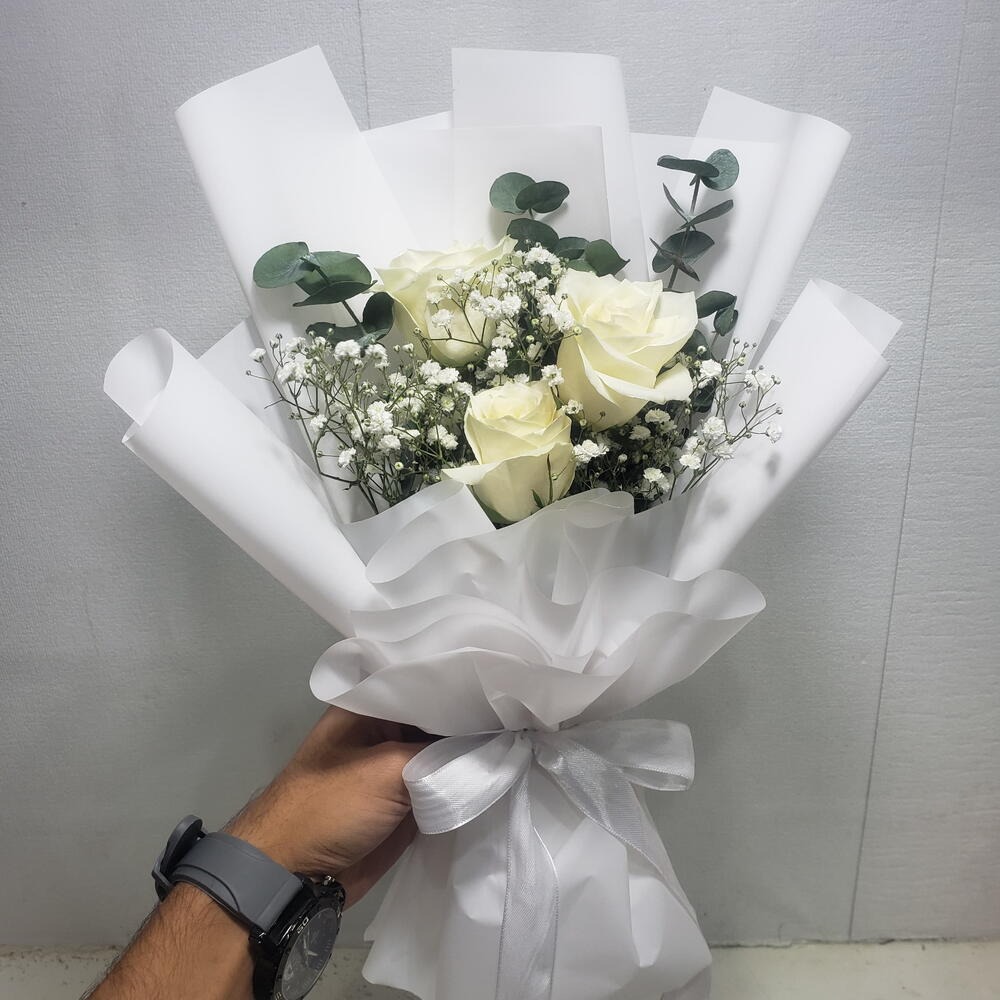 3 White Roses Bouquet Flowers | Flower Delivery