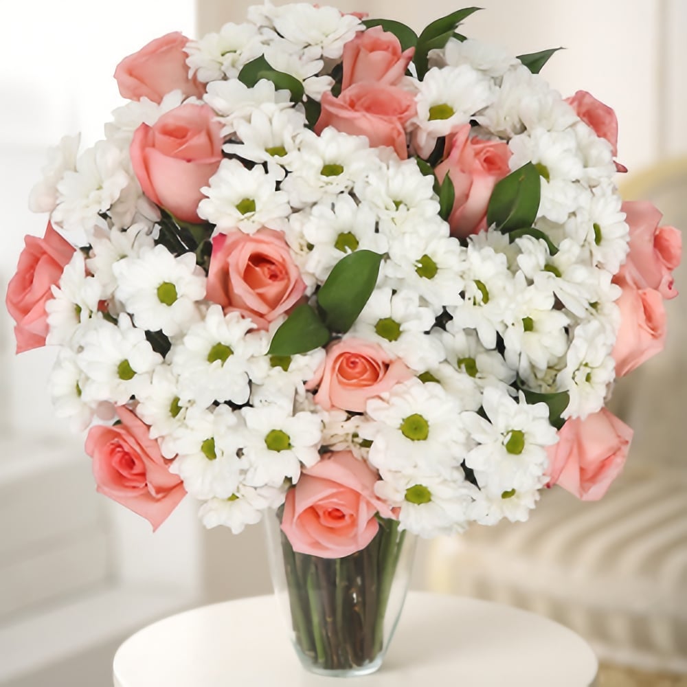 Bouquet 'Air Kiss extra: pink Roses and Chrysanthemums' Flowers ...