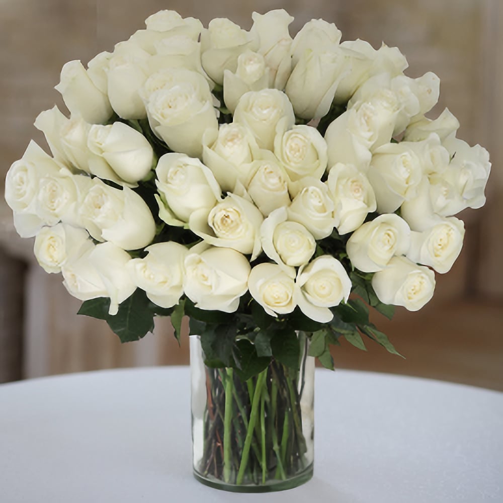 Bouquet '50 luxury tall white roses' Flowers | Flower Delivery