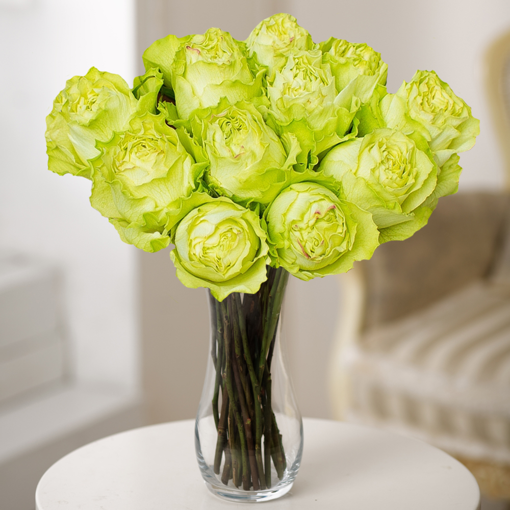 One Dozen Green Roses - order and send for 58 £ with same day delivery ...