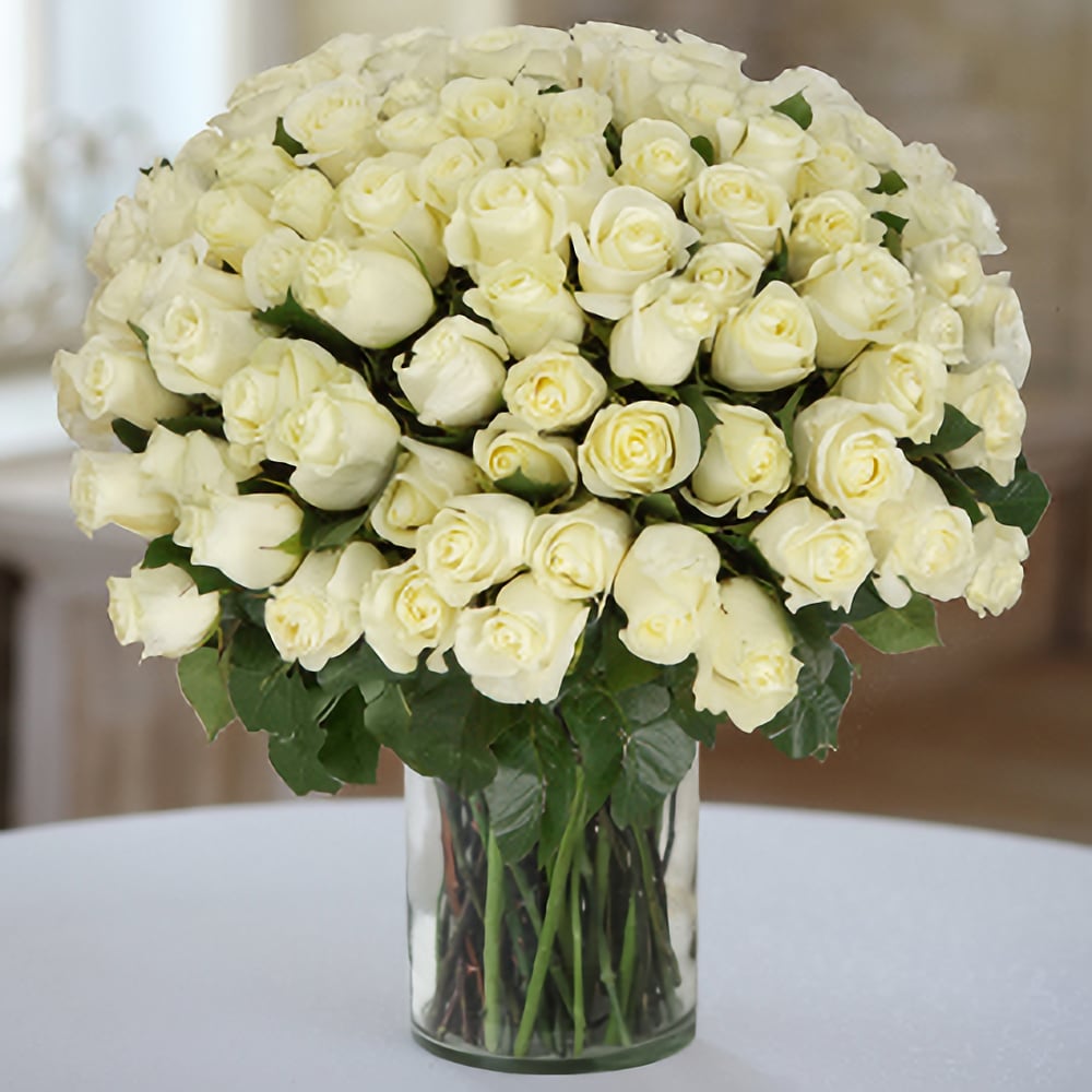 Bouquet '100 premium white roses' Flowers | Flower Delivery