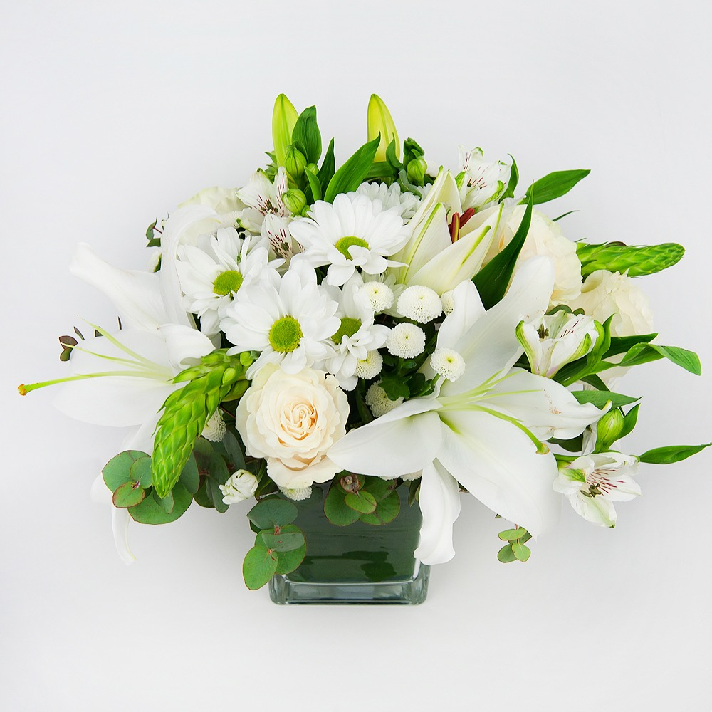 White angel: lilies and chrysanthemums
