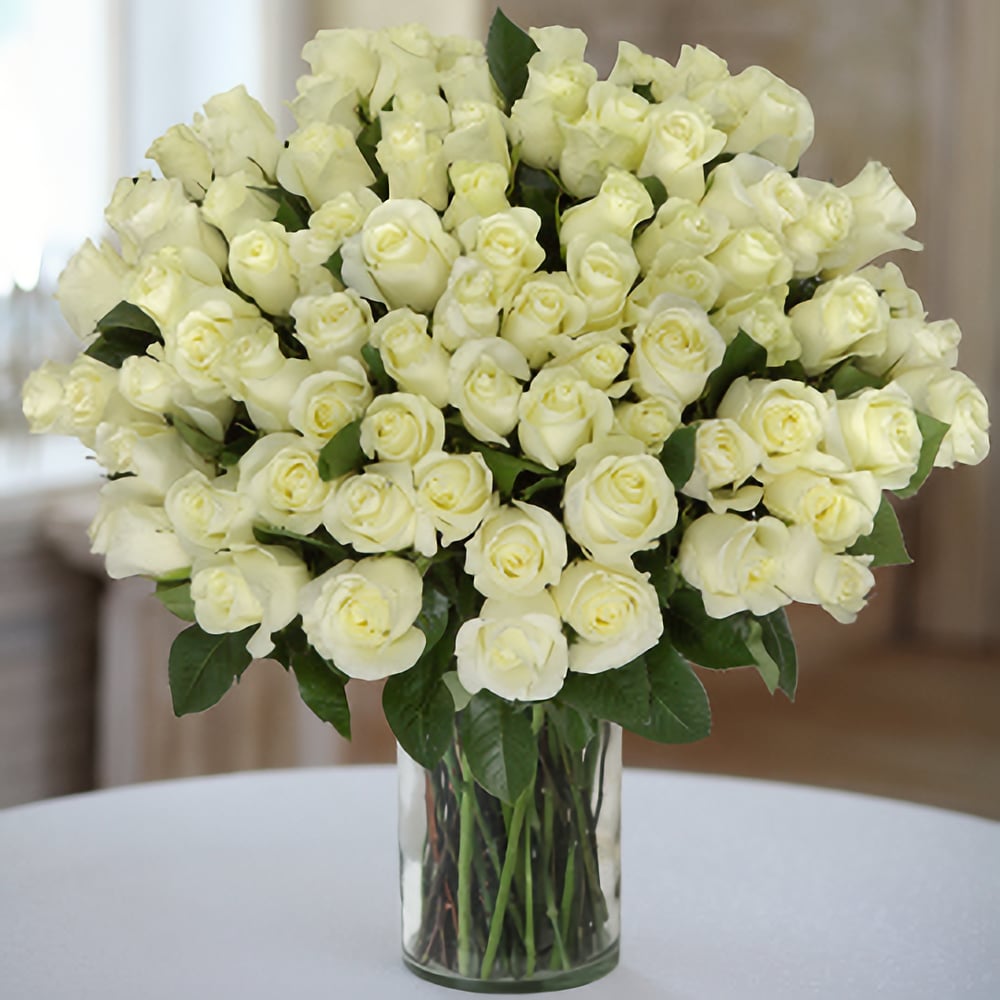 75 premium white roses - order and send for 349 £ with same day ...