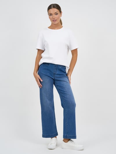 Maddy Wide Leg Jean–Dark Denim by Threadz - Florence Store