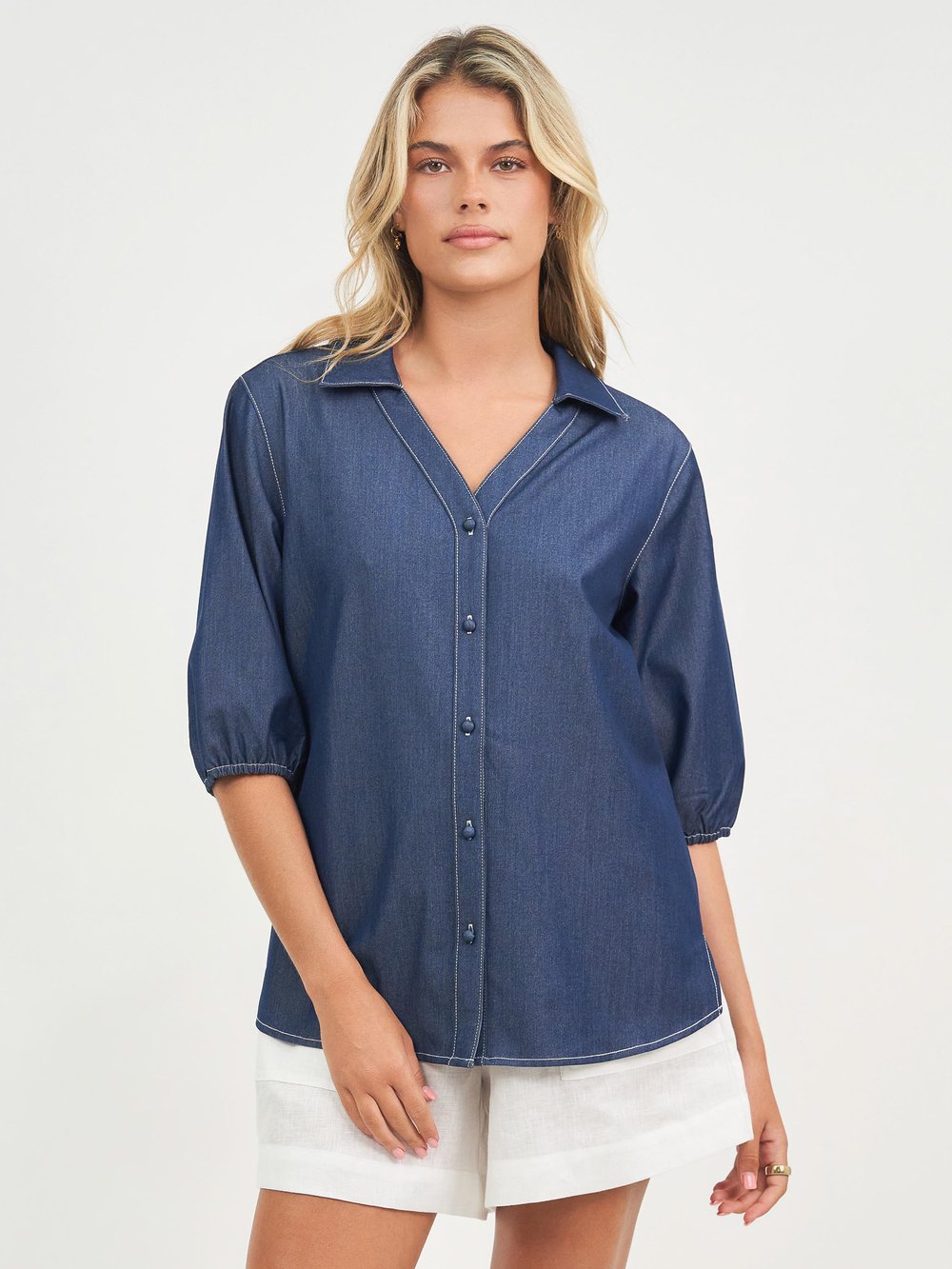 Liberty Rose - Denim Button Through Top Navy - Florence Store