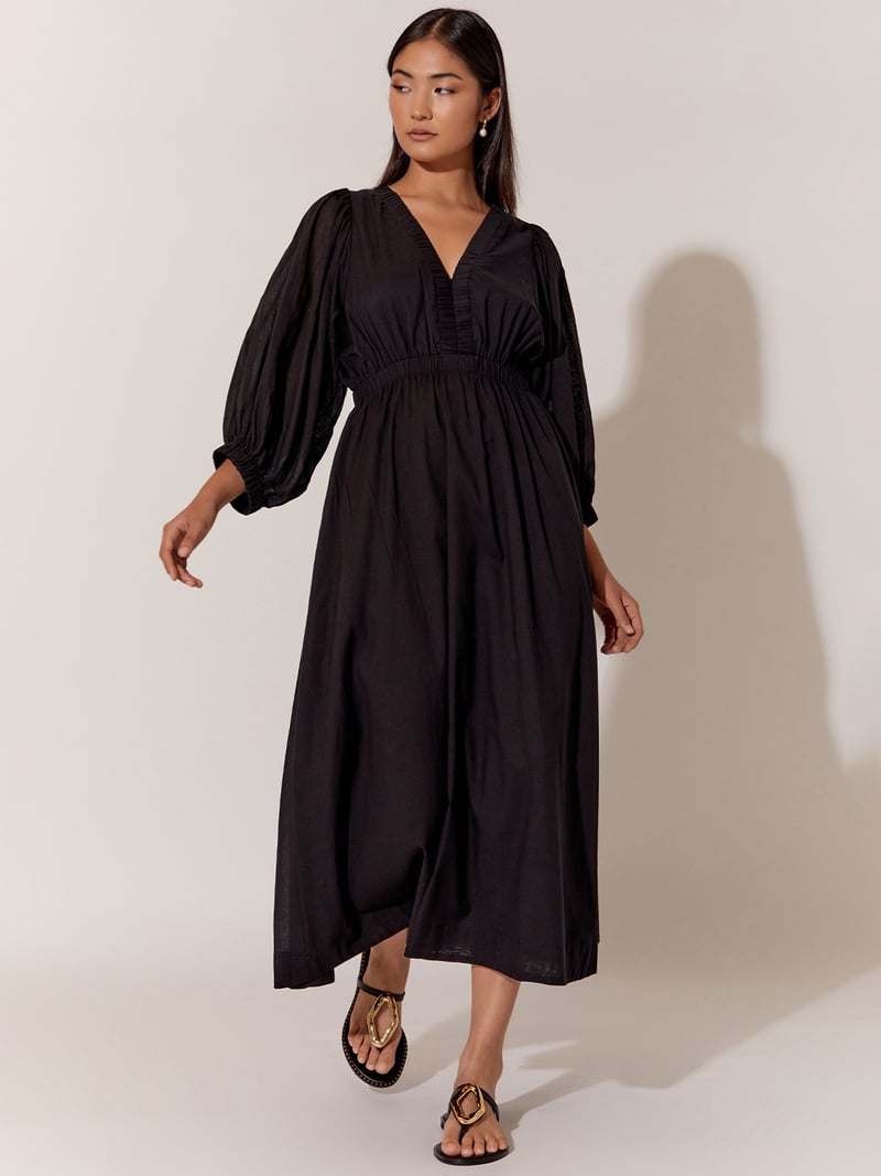 Gathered Neckline Midi Dress - Black - Adorne - Florence Store