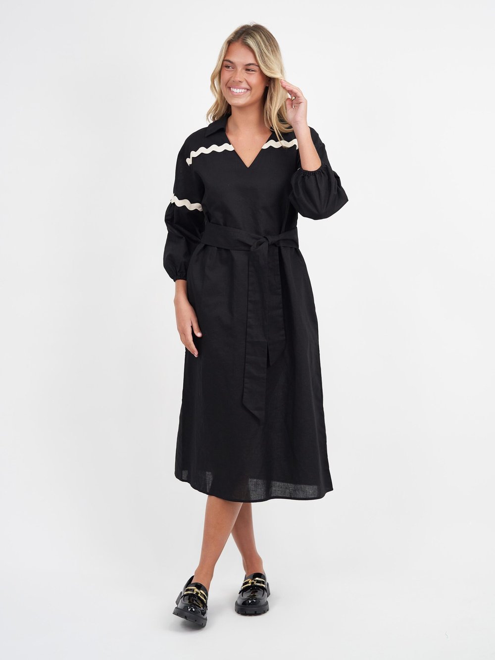 Liberty Rose - Collared Ric Rac Dress Black - Florence Store