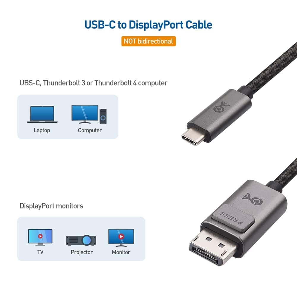 CABLE MATTERS USB-C Thunderbolt a DisplayPort 1.4, 1.8 m - 8k a 60 Hz ...