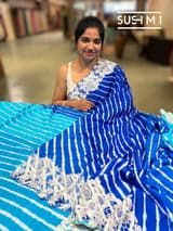 Electric Blue Ombre dyed habutai satin Silk lehariya Saree S62F064 ...
