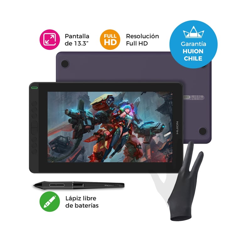HUION Tableta Gráfica Monitor Huion Kamvas 13 Purple con Guante ...