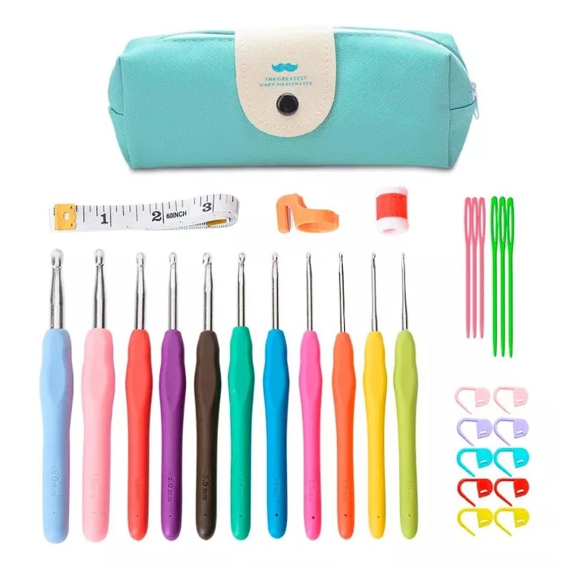 GENERICO Set De Crochet Y Accesorios - Incluye Estuche Mostacho Verde ...